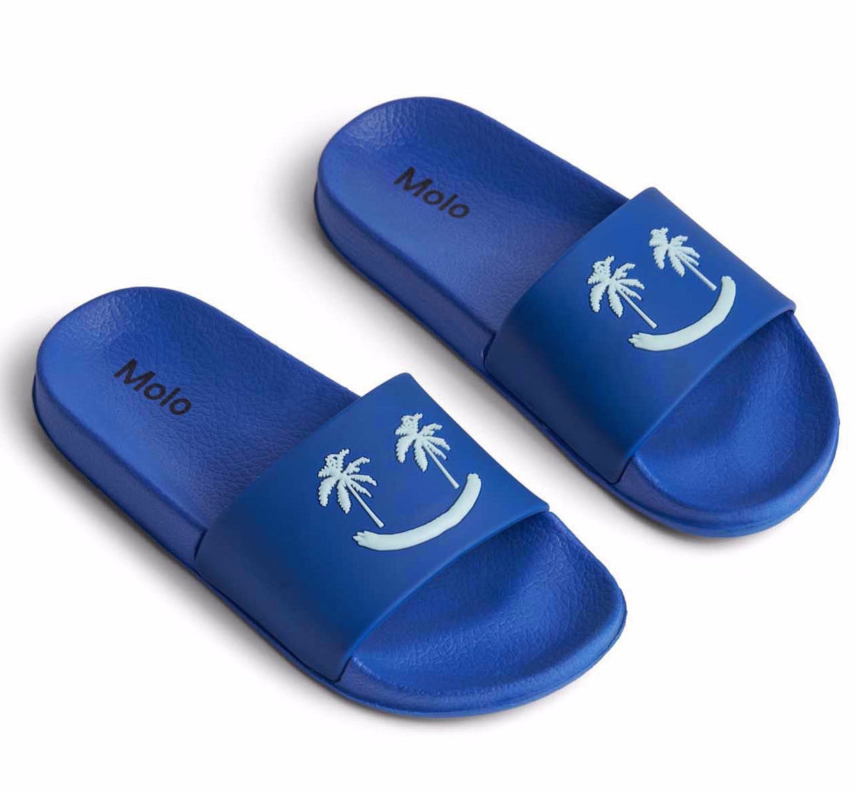Kids Blue Summer Slides with Palm Happy Face by Molo – Black Wagon Kids